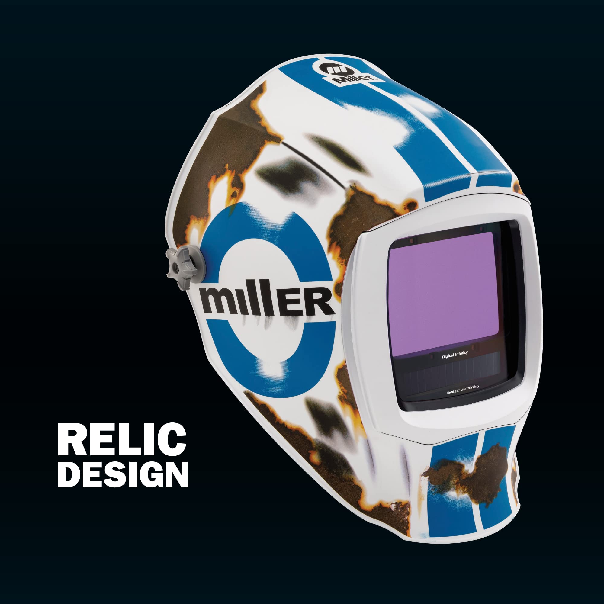 Miller Digital Infinity Welding Helmet (Relic) - Auto Darkening Welding Helmets for Men & Women - Digital Welding Hood with 13.4 Sq.in. Viewing Screen, 4 Arc Sensors & 4 Operating Modes (21.4 oz.)