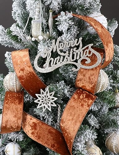 MAYREEL Copper Crushed Velvet Ribbon Wired 2.5" x 10 Yards Christmas Wired Edge Ribbon Copper Christmas Decorations Copper Ribbon for Gift Wrapping Wreath Tree Topper Bow Making Crafts