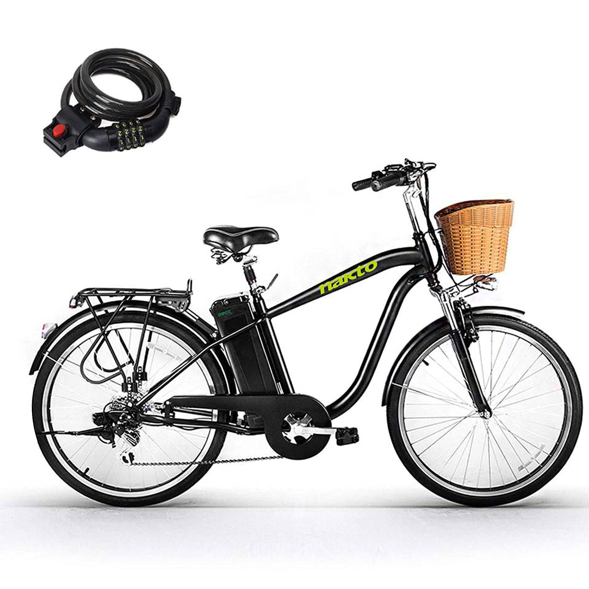 NAKTO 26" 250W City Electric Bicycle Sporting 6- Speed Gear EBike with Removable 250W 36V10A Lithium Battery