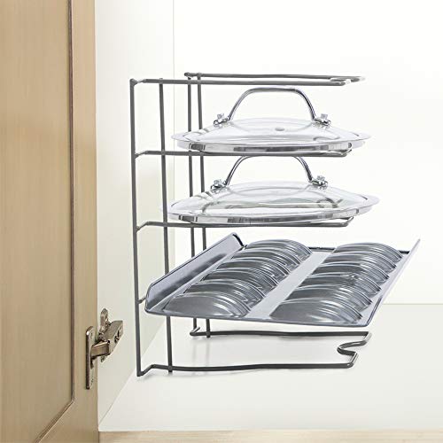 Smart Design Bakeware and Lid Storage Rack with 4 Compartment Dividers - Steel Metal Frame - Rust Resistant Finish - Cooking and Baking Pantry Organization - Kitchen 10 x 8 Inch - Charcoal Gray