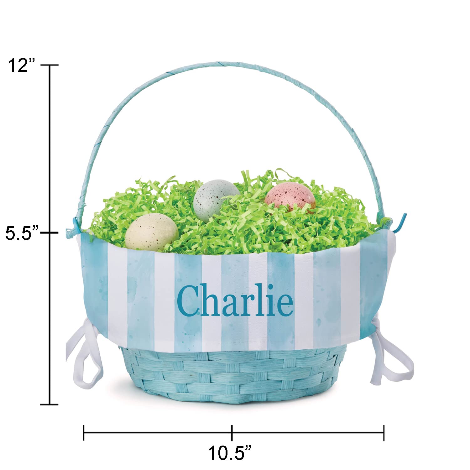 Personalized Easter Egg Basket with Handle and Custom Name | Blue Striped Easter Basket Liners | Blue Basket | Woven Easter Baskets for Kids | Customized Easter Basket | Personalized Gifts for Easter