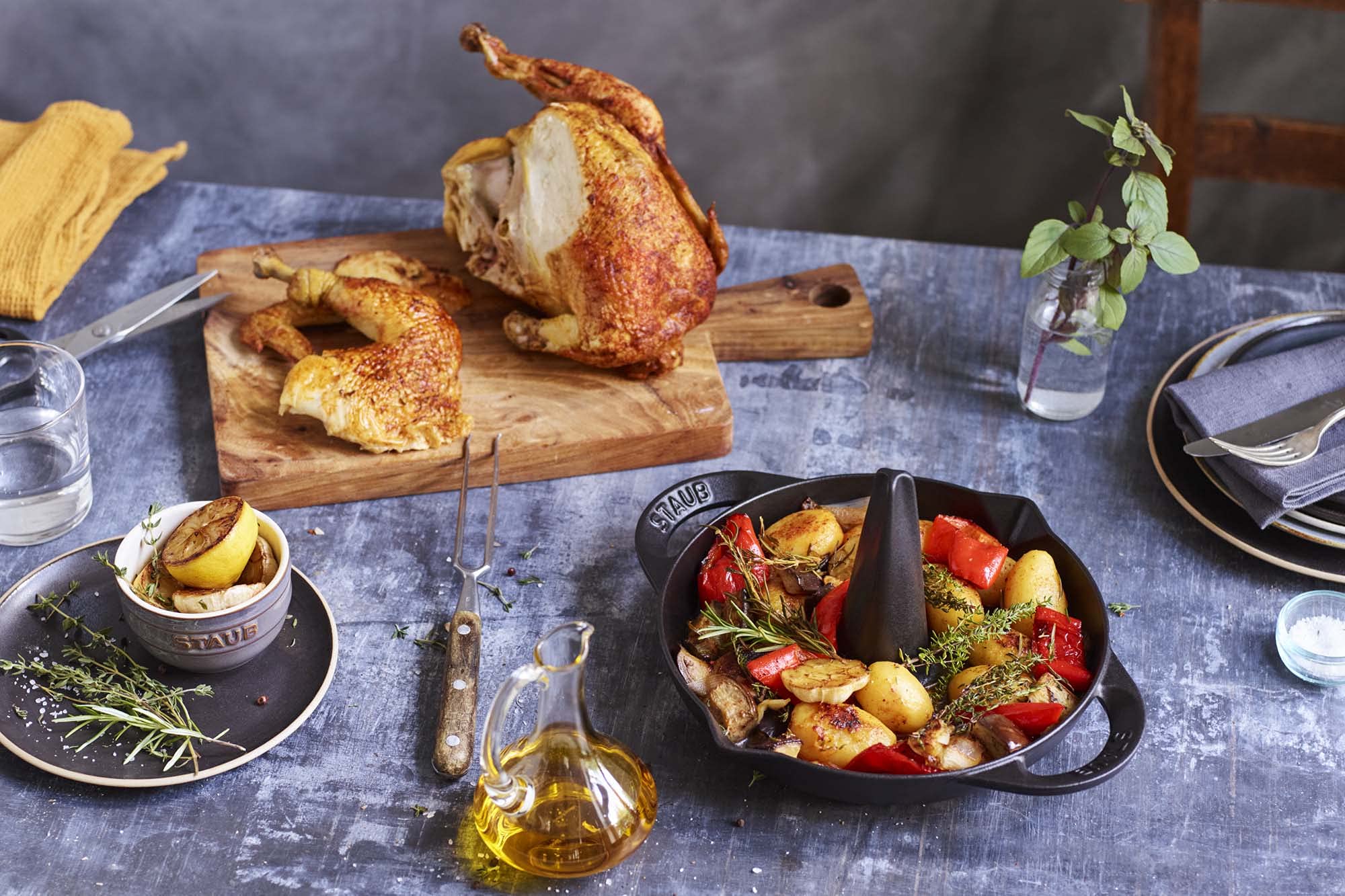 Staub Cast Iron 9.5-inch Vertical Chicken Roaster - Matte Black, Made in France