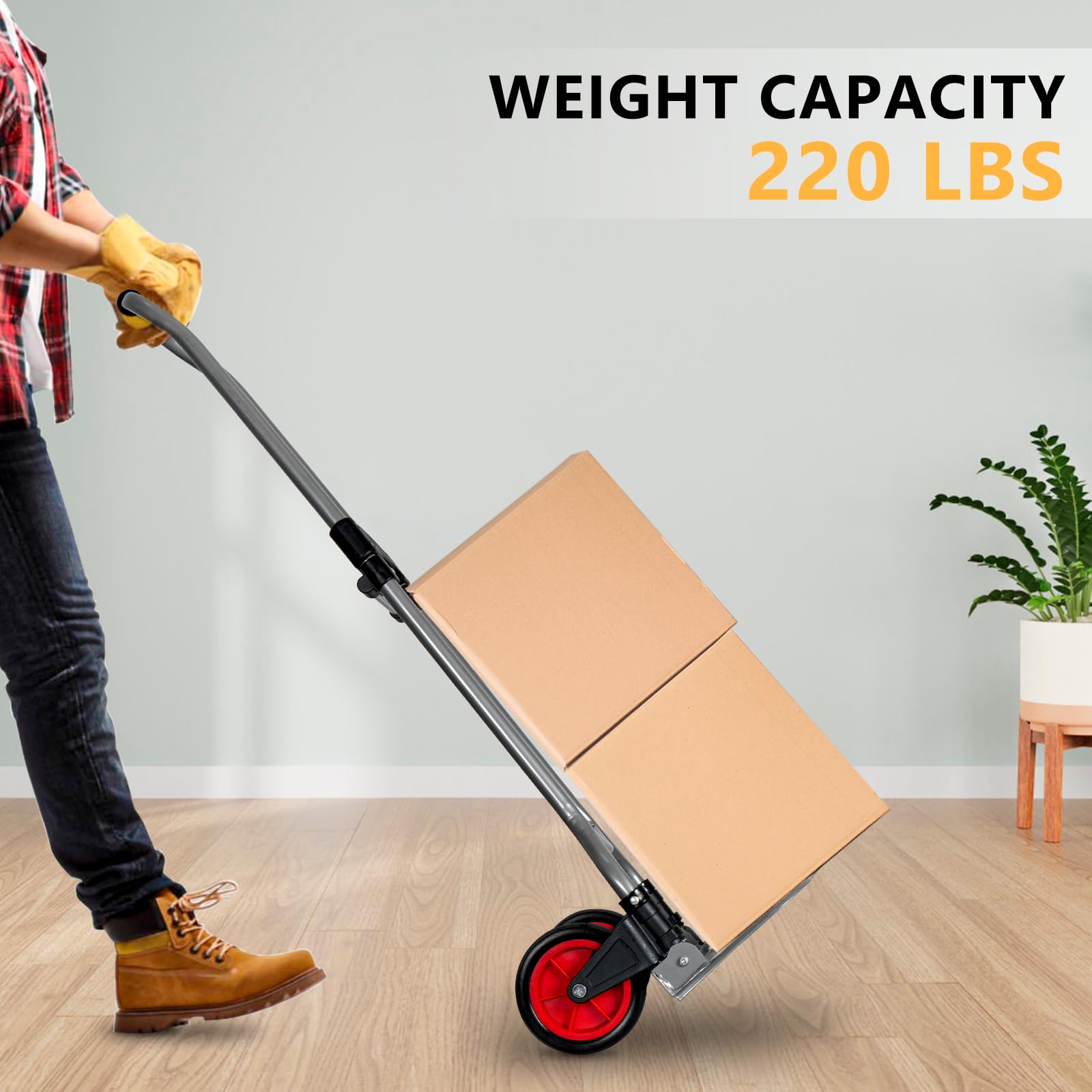 PHALANX Folding Hand Truck Dolly, Lightweight Moving Dolly Cart, 220Lb Capacity, Fast-Folding 2 Wheel Hand Cart Foldable with Telescoping Handle, Collapsible Dolly, Heavy Duty Luggage Cart