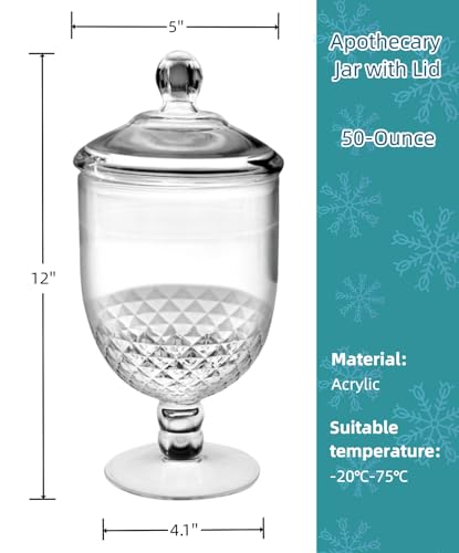 Moflekja Apothecary Jar with Airtight Lid in Premium Acrylic Plastic, Decorative Weddings Candy Buffet, Elegant Storage Jar, 50-Ounce