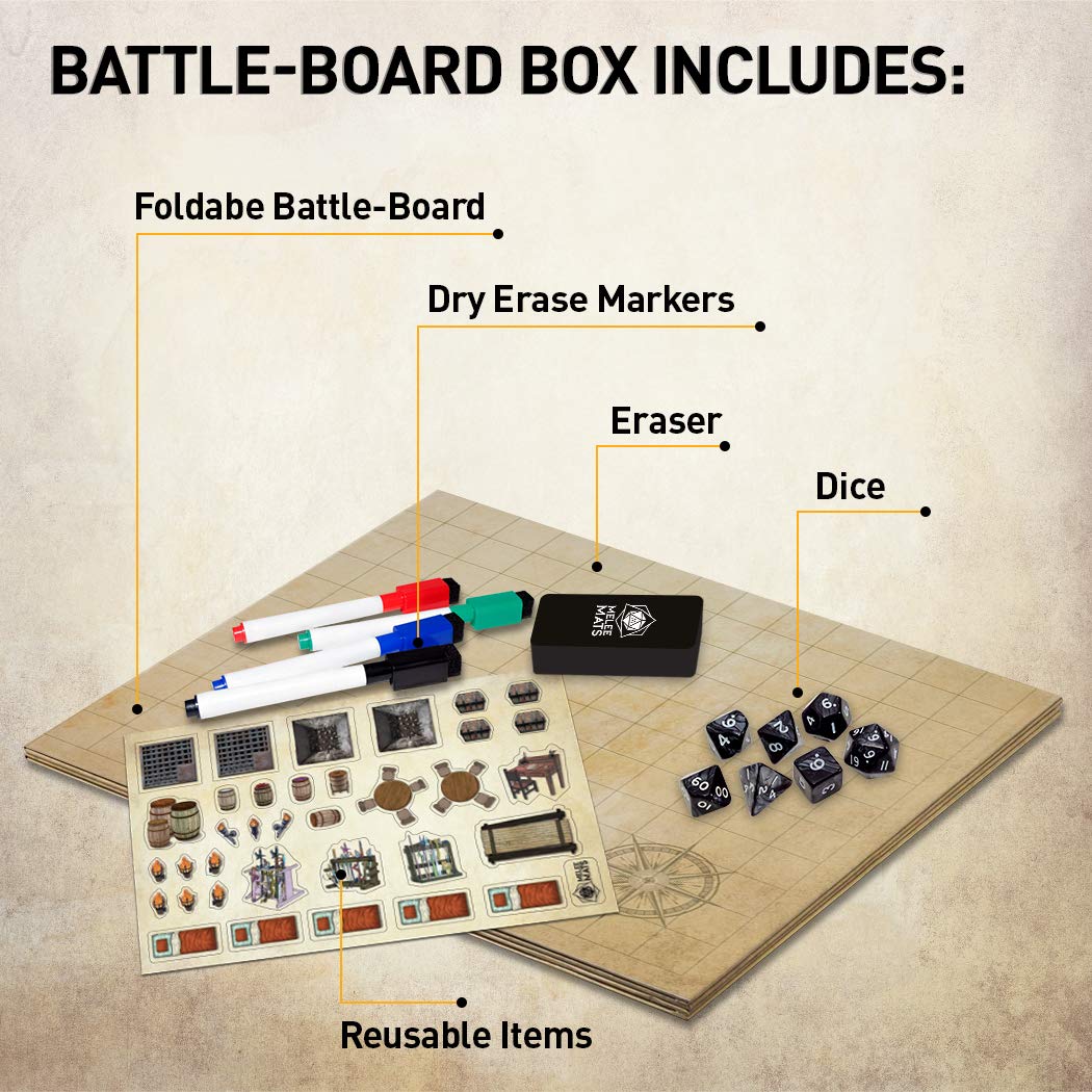 Melee Mats DND Map Starter Kit for Dungeons & Dragons Game - 23β x 27" Double Sided, Wet/Dry Erase Battle Terrain Grid - Ultimate Tabletop Board Gaming Experience with Accessories