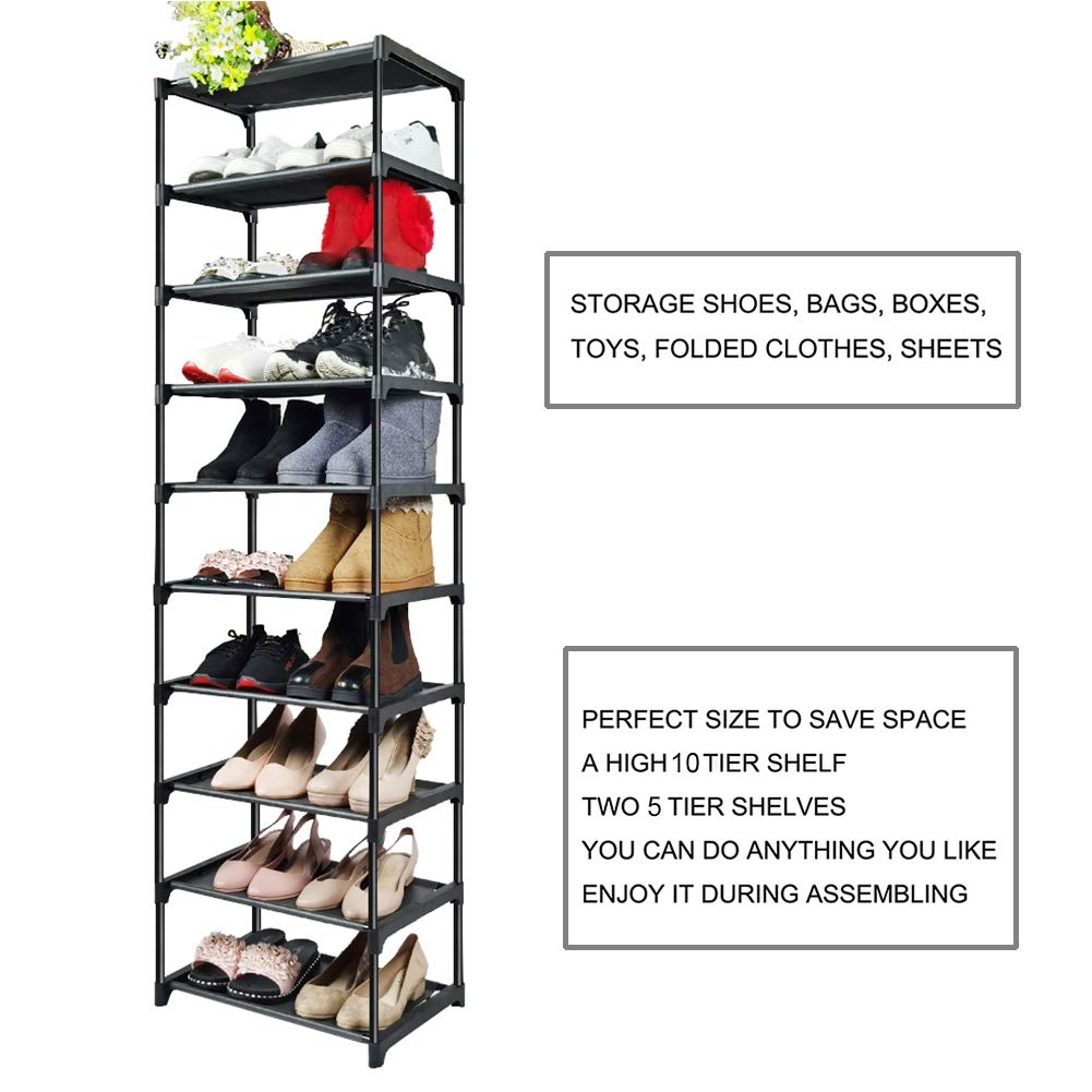 ZQWSYU Shoe Rack 10 Tier Narrow Shoe Racks for Closets Durable Enterway Shoe Rack Organizer Shoes Rack Shoe Shelf Tall Shoe Stand Metal Shoe Rack Stackable Separable