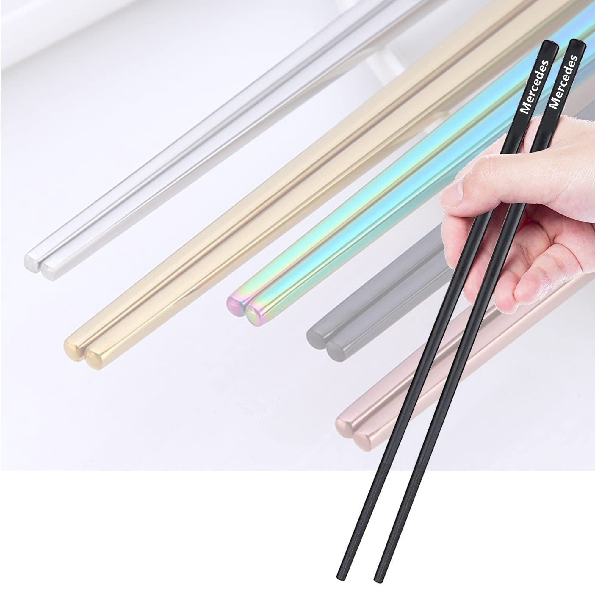 OBTIAN Custom Chopsticks Set Personalized Laser Engraved Gift Stainless Steel Metal Colorful Name Custom Chopsticks Gift for Boyfriend Girlfriend Gift Gift for Friends