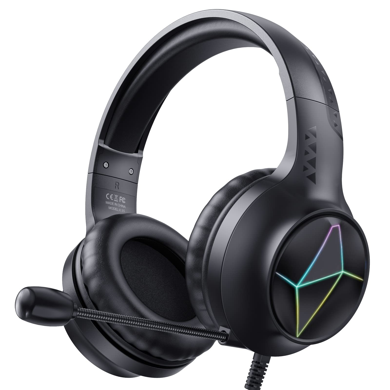ONITOON Gaming Headset, PS4 Gaming Headphones with Noise Canceling Mic & Diamond RGB LED Light, Soft Memory Earmuffs, USB Wired and 3.5mm Jack Compatibility for Laptop, PC, PS5, Mac, Laptop