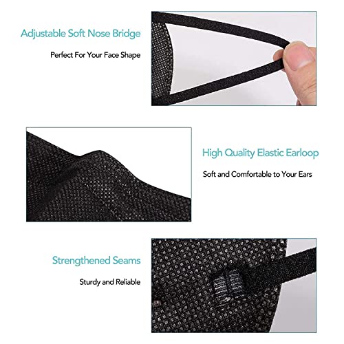 YUIKIO KN95 Face Mask,60 Pack Cup Protective Masks,5 Layers Filter Safety Mask Against PM2.5 Disposable KN95 Respirator Masks in Bulk (Black)