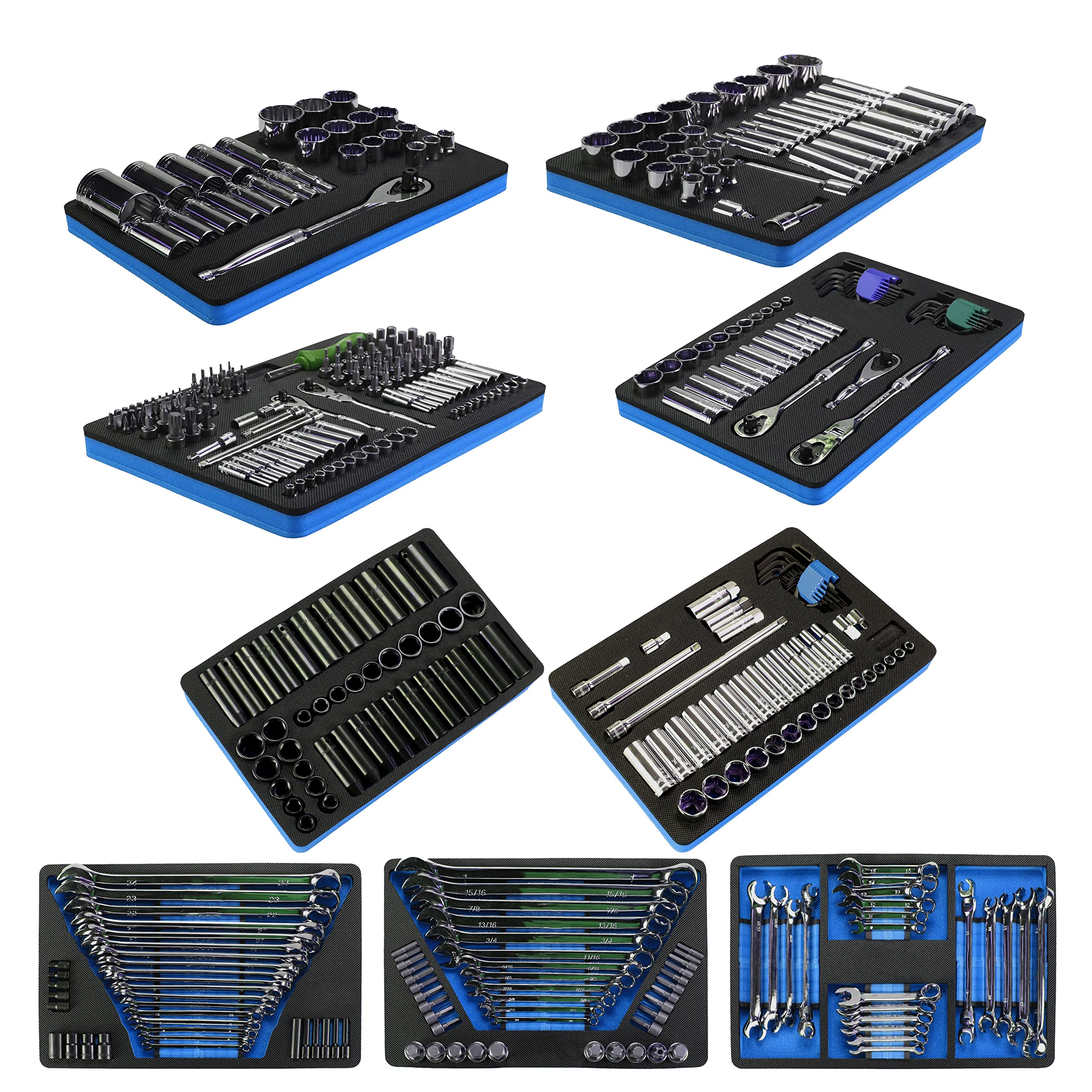 Polar Whale Tool Drawer Organizer Inserts Fits Duralast 435 Piece Mechanics Set Blue and Black Durable Foam Trays Holds Many Tools ONLY For 61-990 1089589 Fits Most Cabinet and Chest Drawers