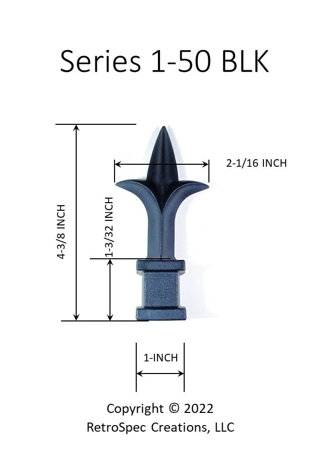 Retrospec Creations 100 Each for 1/2β Black Plastic Finial Tops for Iron Picket Fence Triad Spear β #1-50