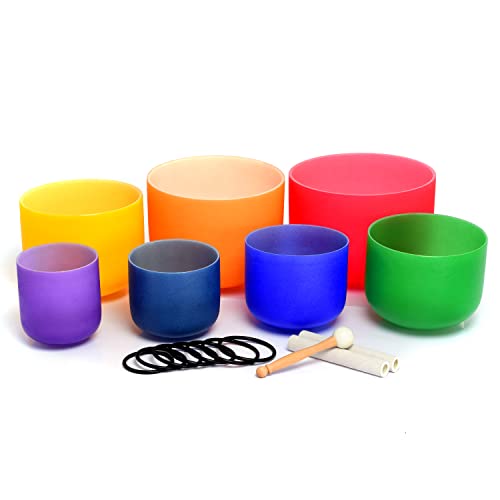 TERRITORY Chakra Tuned Set of 7 Colored Crystal Singing Bowls 6-12 inch