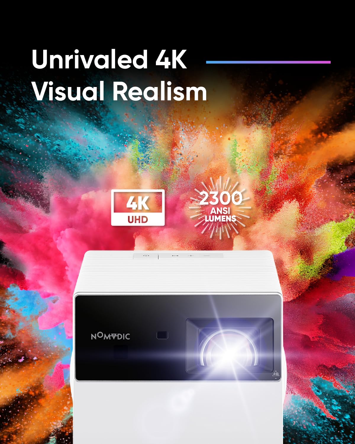 NOMVDIC P1000 Short Throw Projector 4K, 2300 ANSI Lumens with H/K Speaker, 180" Big Screen, Auto Focus & Keystone, 4K Gaming Projector 4.2ms Low Latency (Fire TV Stick 4K Max Included)
