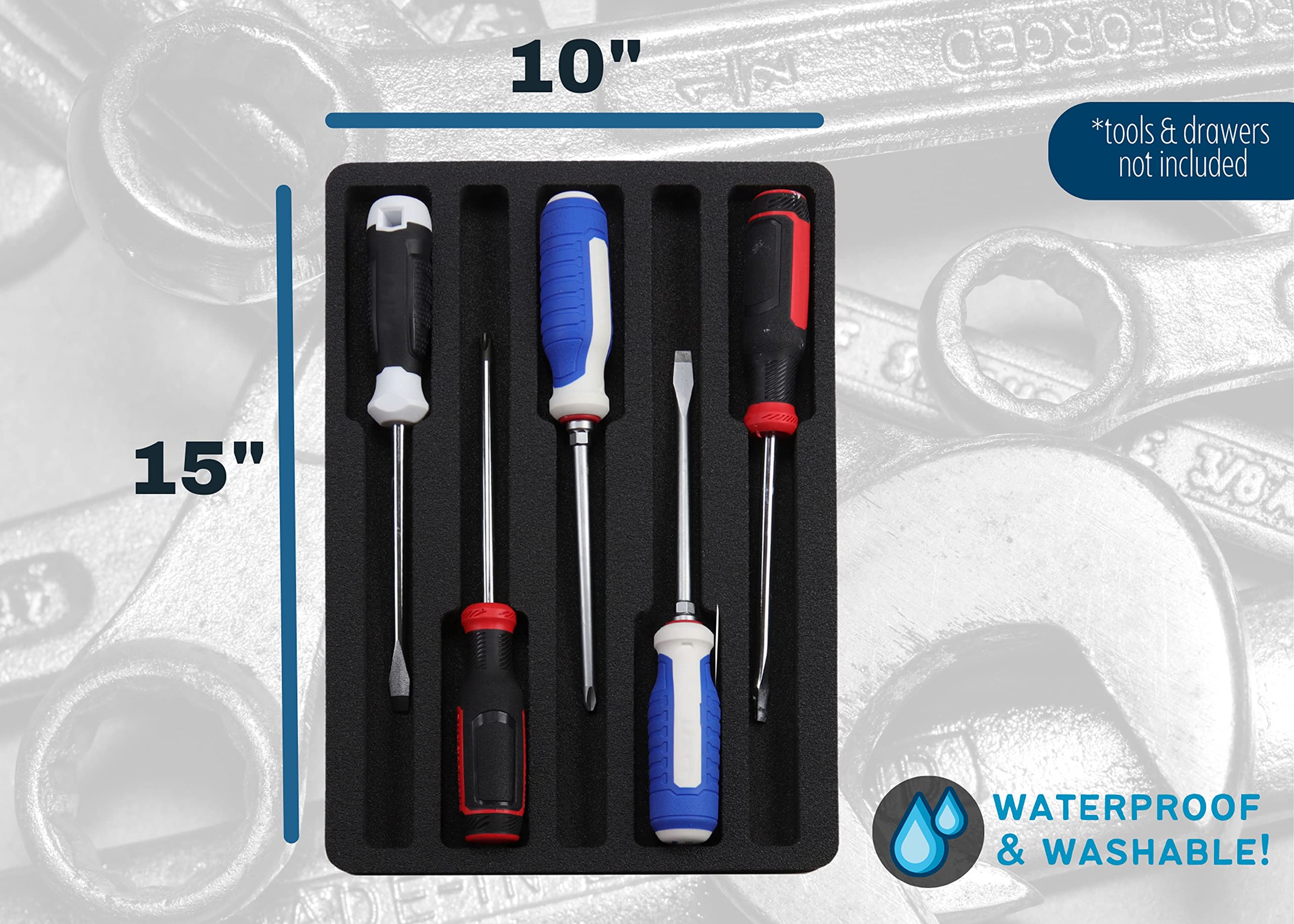Polar Whale Tool Drawer Organizer 3-Piece Screwdriver Insert Set Black Durable Foam Holds Many Tools 15 x 10 Inch Trays Fits Craftsman Husky Kobalt Milwaukee Many Others
