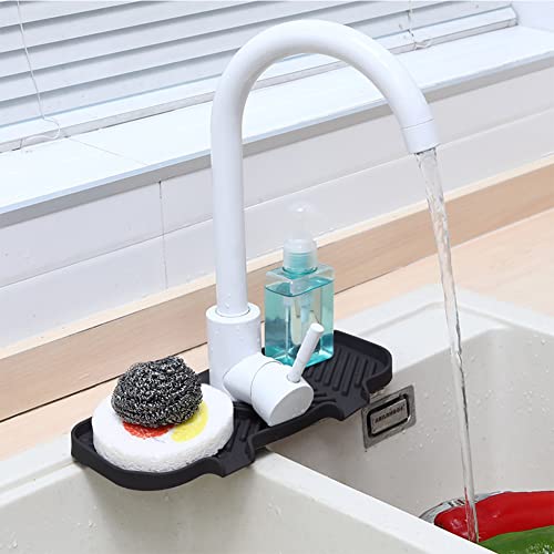 Rictine Silicone Faucet Mat for Kitchen & Bathroom Sink, 3 Pore Size Silicone Faucet Mat, Dish Soap Sponge Holder for Kitchen Sink Accessories, Drying Mat for Kitchen Counter Sink Splash Guard (Black)
