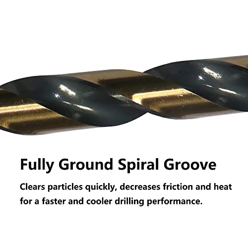 VALYRIANTOOL HSS Twist Drill Bits | 24 Pcs Black and Gold Coated Drill Bits Set | 9/32 Inch 3-Flat Shank Jobber Drill Bits for Drilling on Mild Steel, Copper, Aluminum, Zinc Alloy