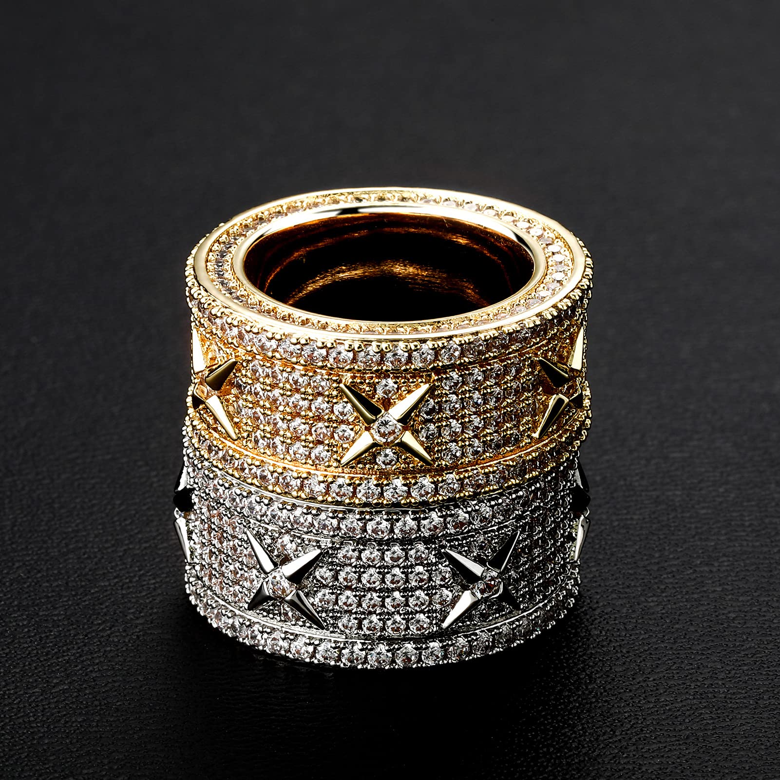 Tevemy 5A Square Crystal Zirconia Ring 18K or White Gold Plated Hip Hop Ring Diamond Men Ring