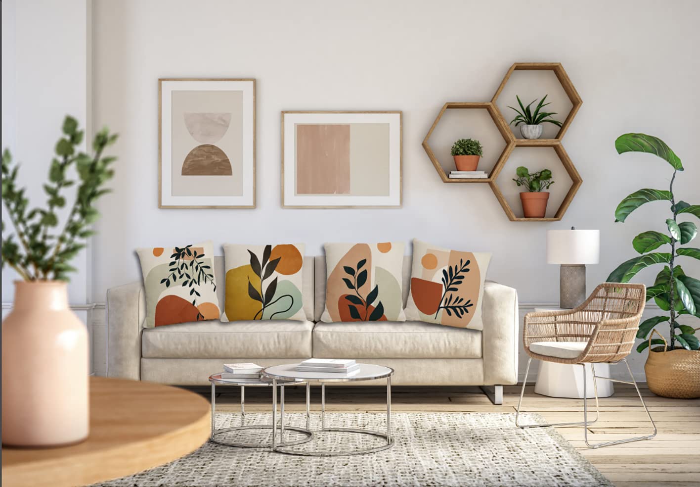 Menoeceus Boho Pillow Covers 18x18 Set of 4, Boho Throw Pillow Covers, Abstract Pillow Covers, Geometric Tropical Pillow Cover, Boho Decorative Throw Pillow Covers for Couch Cushion Case