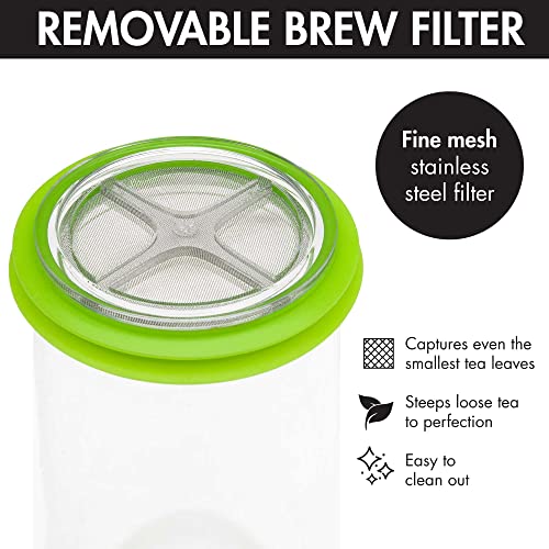 Primula Press and Go Iced Tea Maker, Travel Tumbler, Infuser Bottle, Leak-proof Flip-top Lid with Carry Loop, Dishwasher Safe, Made without BPA, 16-Ounce, Green