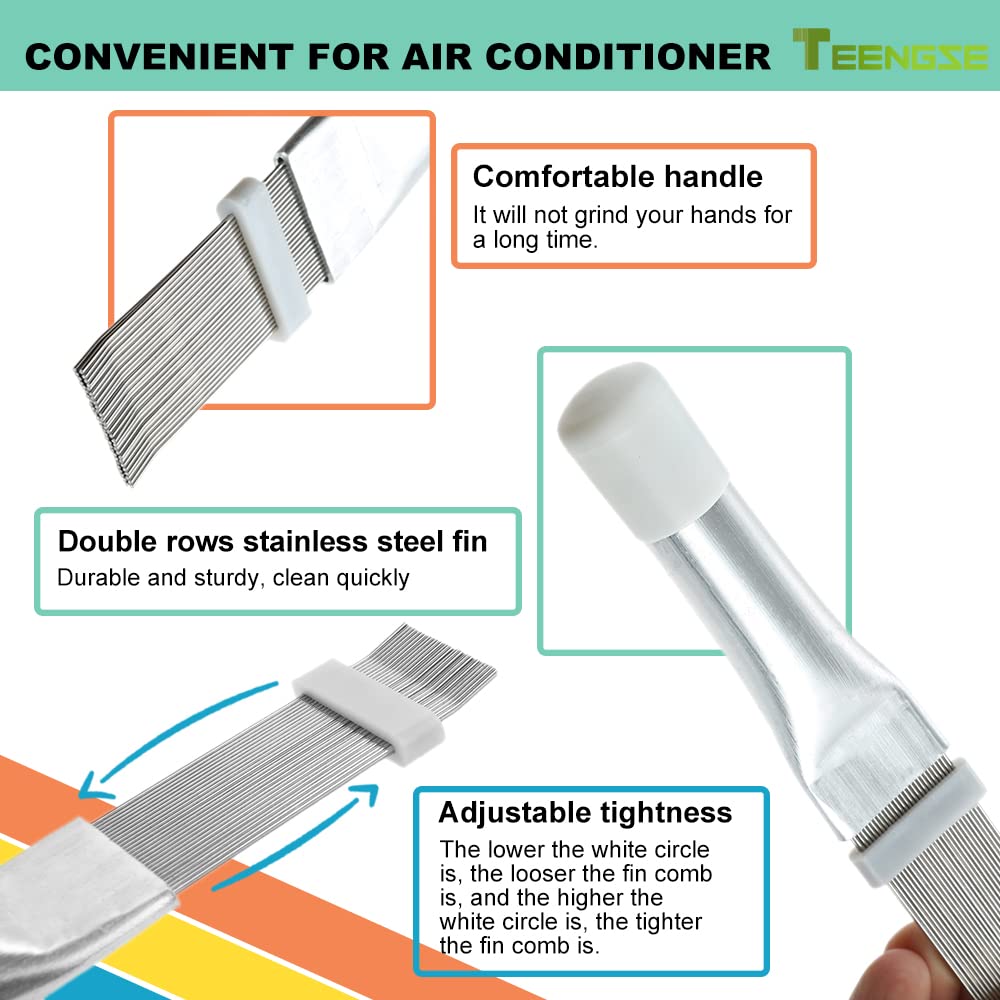 TEENGSE FCR6 Fin Comb Tool Set, 2PCS Air Condenser Fin Cleaning Brush, Steel AC Evaporator Comb, Prolonging Service Life and Increasing Efficiency