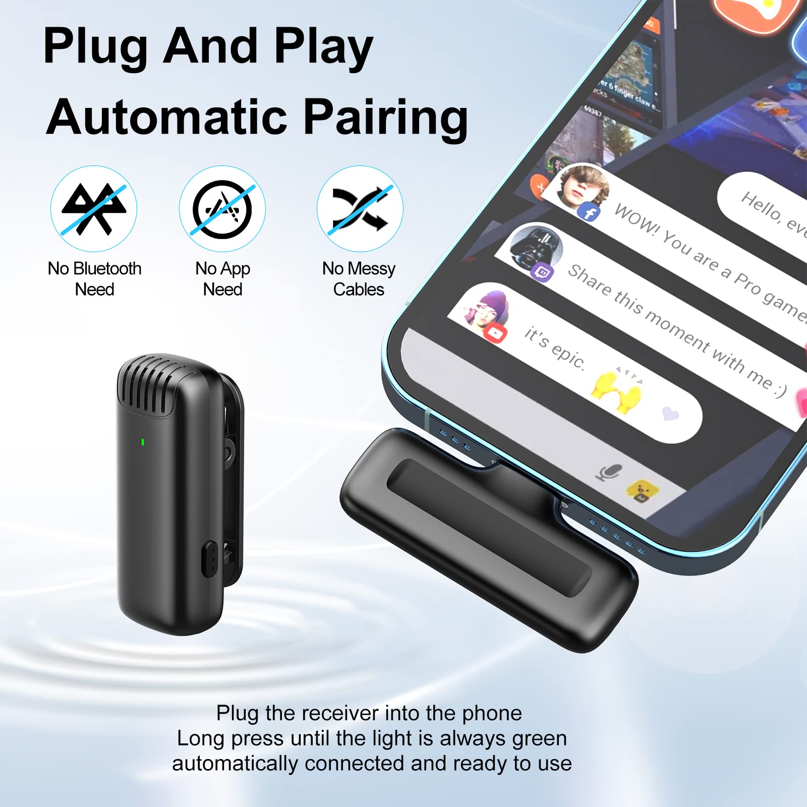 Suifam 2023 Wireless Lavalier Microphone for iPhone and iPad with Long-Lasting Charging Case, 65ft Transmission Range, and 3 Mode Denoise for Vlogging, Interview, and Video Recording