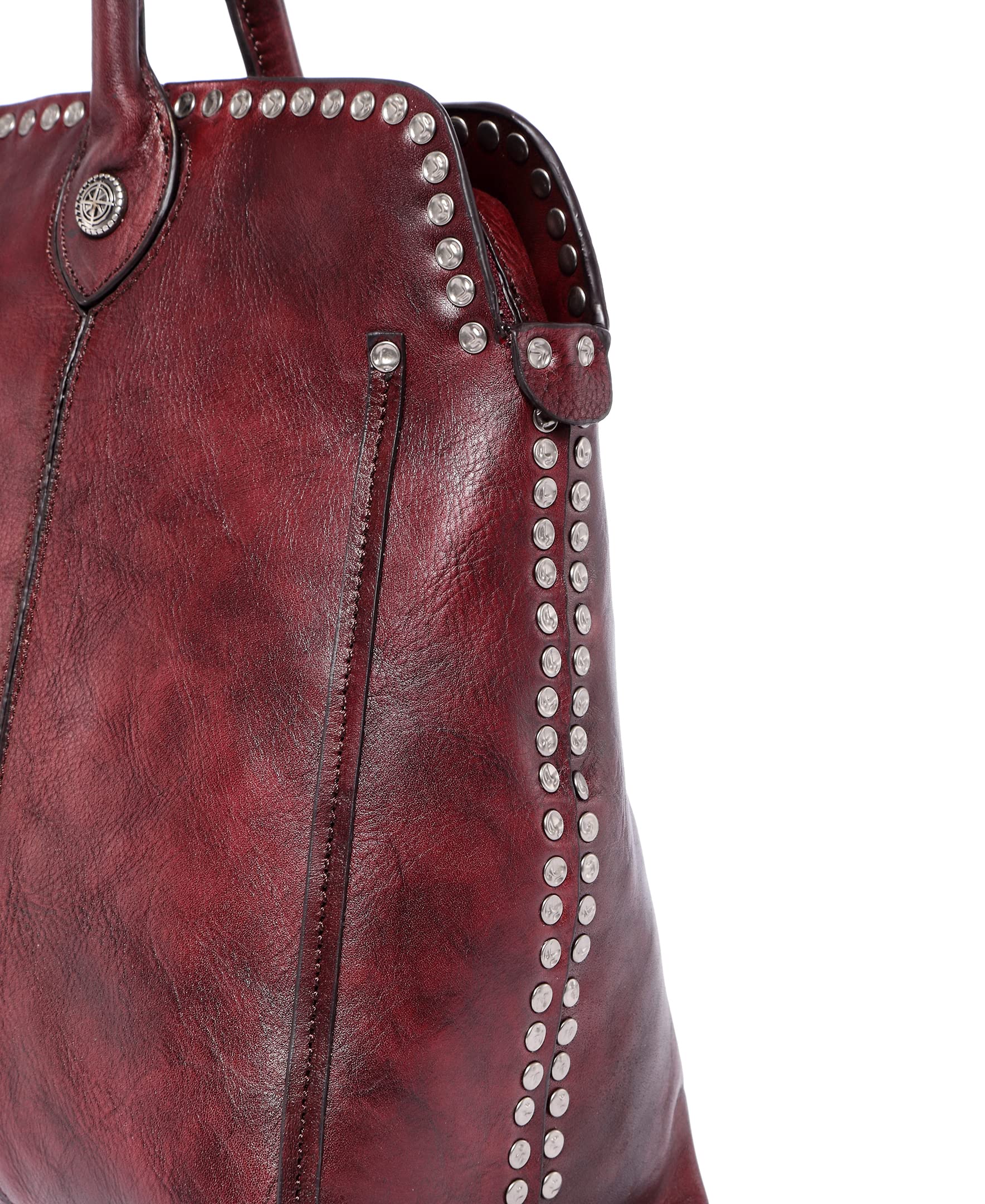 OLD TREND Genuine Leather Soul Stud Satchel Tote Bag Office Daily Handbage (Rusty Red)