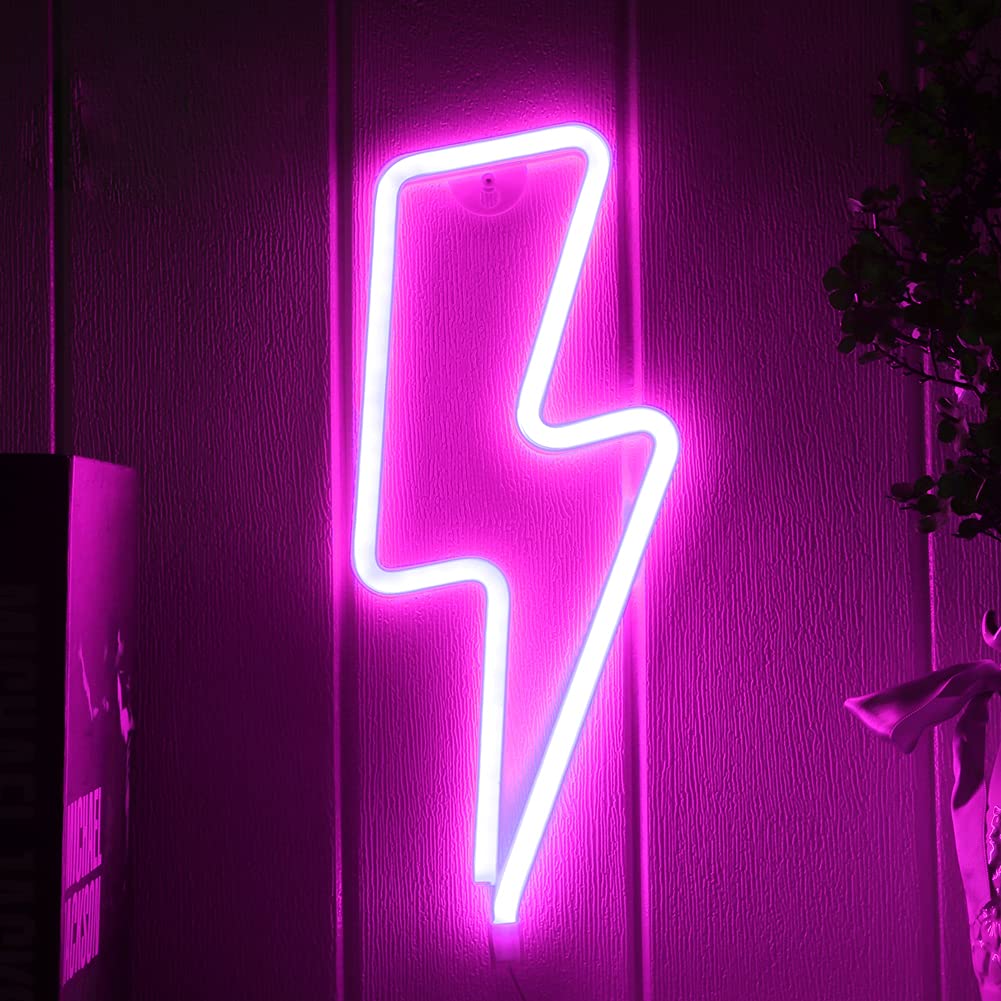 Neon Sign Lightning Bolt Neon Light Sign for Wall Decor, Lightning Bolt Wall Decorative Neon Sign, Battery or USB Operated Light Up Neon Sign, Lightning Bolt Neon Lights for Bedroom (Pink Lightning)