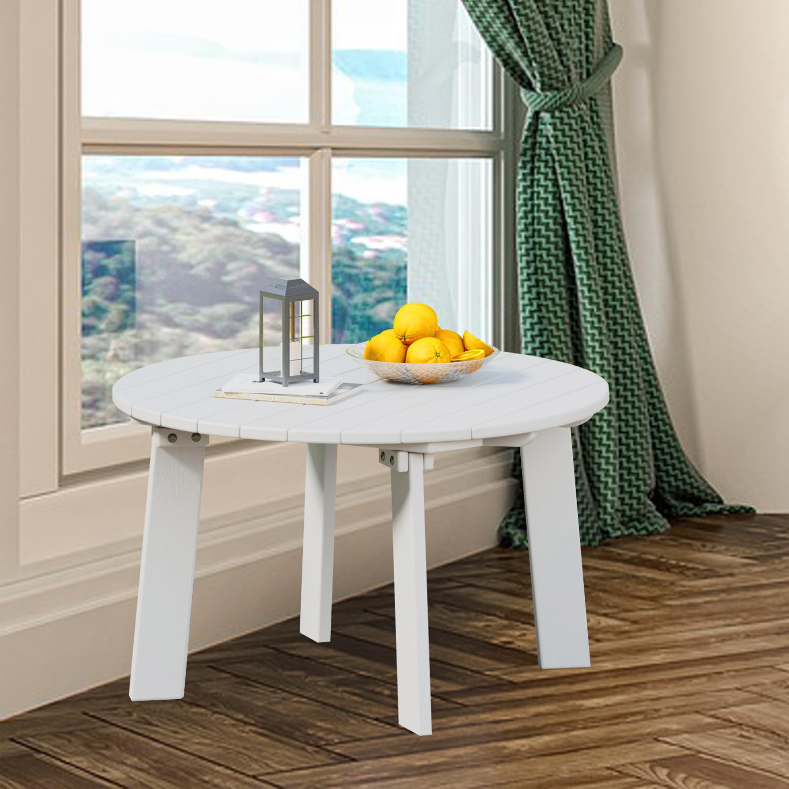 MINPINSER Outdoor Round Coffee Table, Adirondack Patio Coffee Table, Outdoor Large Side Table for Balcony Lawn (White)