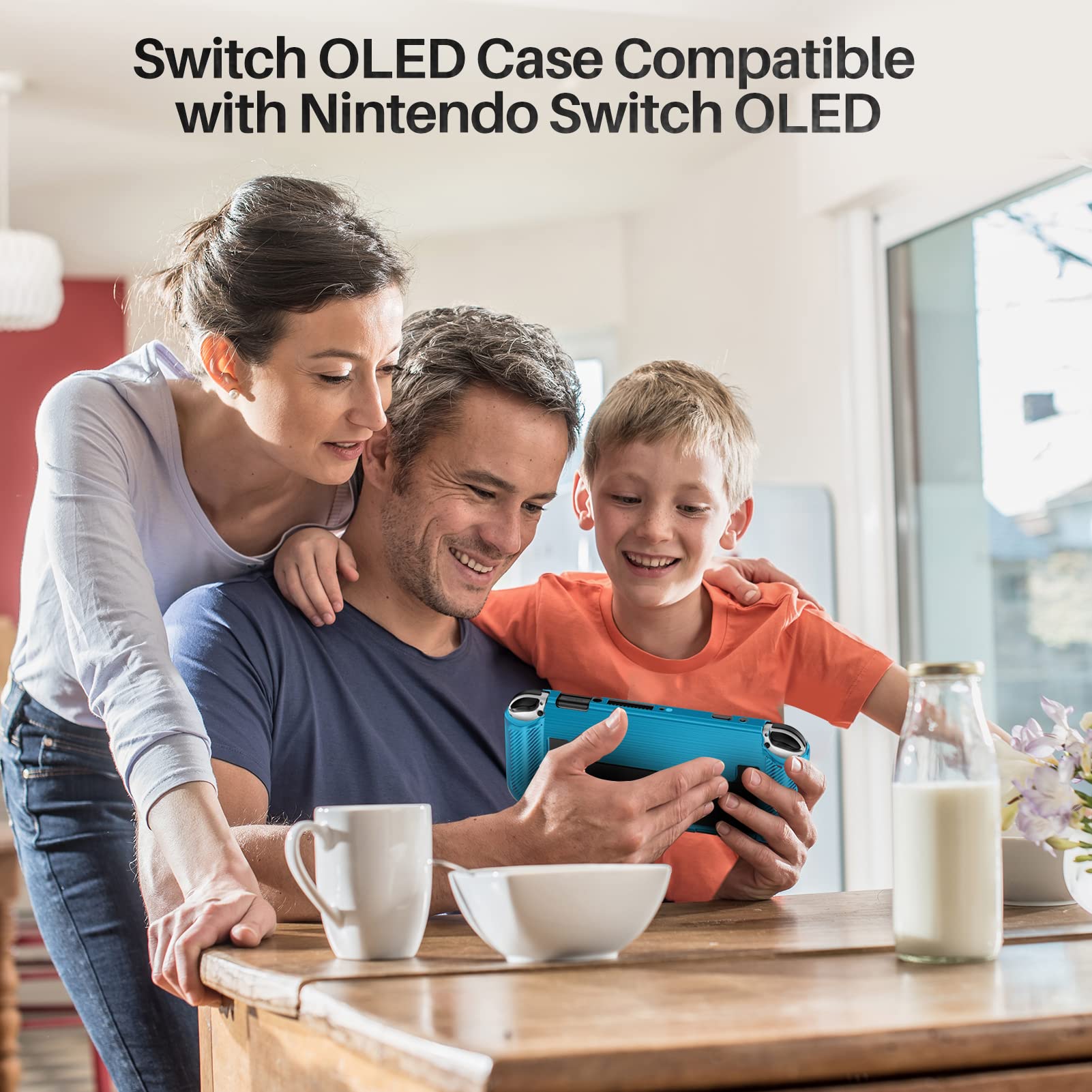 Suimir Case Compatible with Nintendo Switch OLED 2021, TPU Grip Protective Cover Case Compatible with Swithc OLED Console and Joy-Con Controller (Blue)