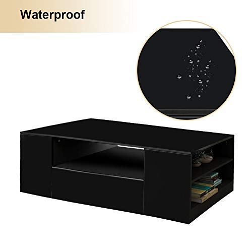 Modern Coffee Table, High Gloss Cocktail Coffee Table Contemporary Glossy End Table Rectangle Design with Drawers and Storage Shelf for Home Living Room Office Furniture, Black