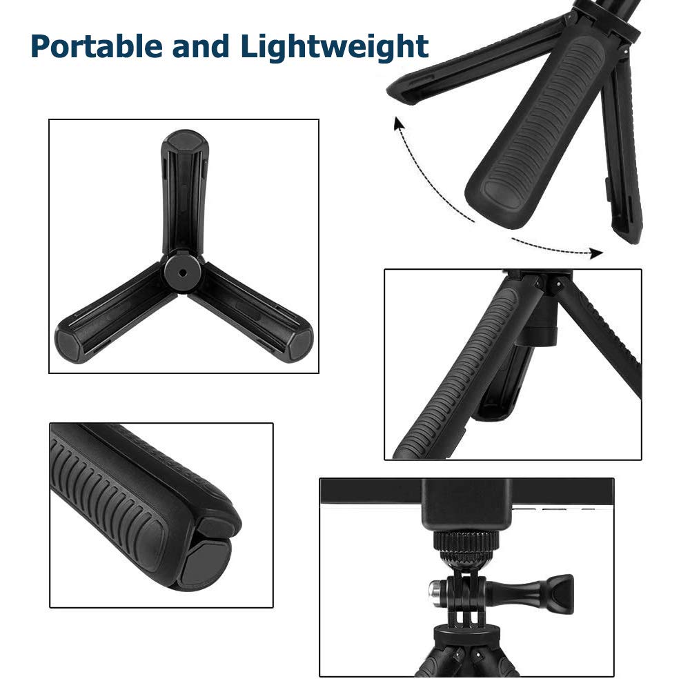 Mini Selfie Stick Tripod Kit 2-in-1, Compatible with GoPro AKASO Insta360 DJI Osmo Action Camera and Smartphones, 1/4 inch Screw Fixed, with 3-Level Telescopic Function Tripod(Black)