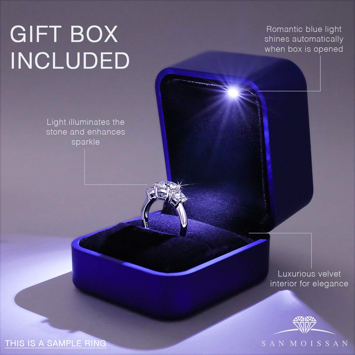 San Moissan Moissanite Engagement Ring with Twisted Shank 1.30ct (7.0mm) G-H Solitaire in .925 Sterling Silver for Women (6.5)