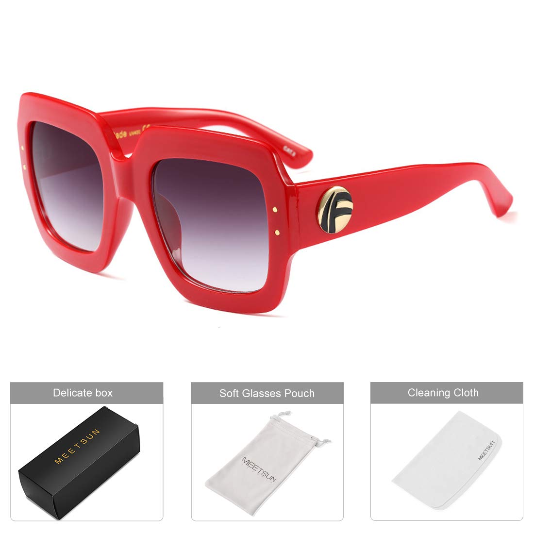 MEETSUN Oversized Square Sunglasses for Women Multi Tinted Frame Fashion Shades, 1c5 Red and Green, Large