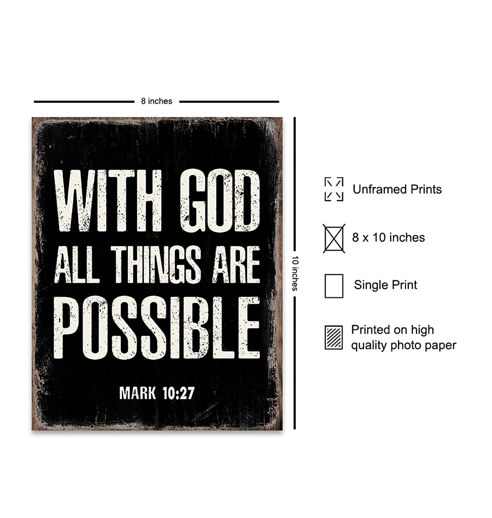 With God All Things Are Possible - Religious Wall Decor - Scripture Wall Art - Bible Verses Wall Decor- Spiritual Inspirational Motivational Religious Gifts for Men - Catholic Christian Gifts for Men