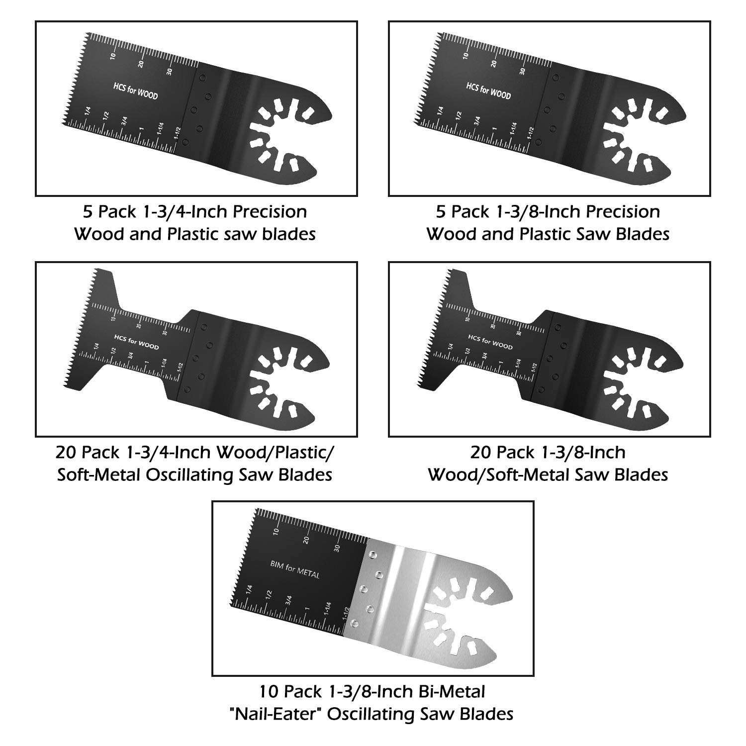 ODOMY 60 PCS Wood/Bi-Metal Universal Oscillating Multitool Quick Release Saw Blades Japan Tooth for Bosch, Craftsman, Fein, Ridgid, Tch, Makita