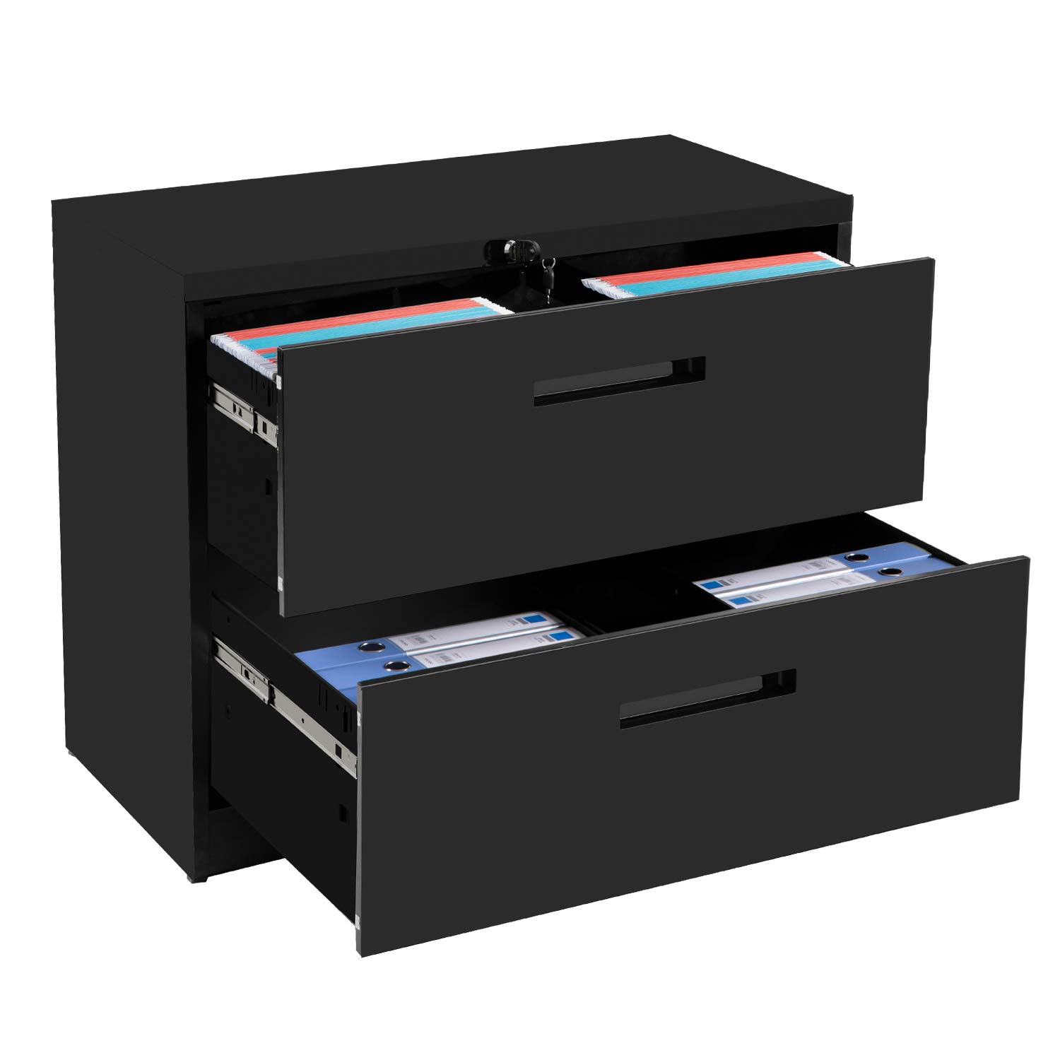 ModernLuxe Lateral File Cabinet, Home Office Steel Lockable Filing Cabinet