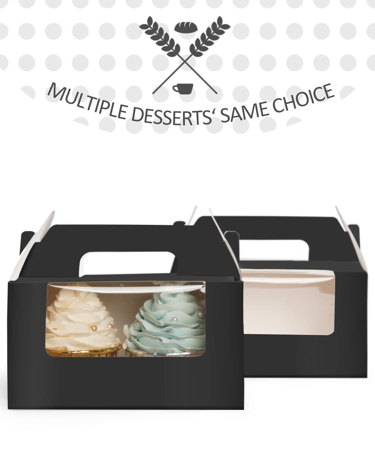 qiqee Cupcake Box Two Holder 6.5x3.6x3.5inch(2.2" Top) 50pcs Brown 2 Cupcake Boxes With Window