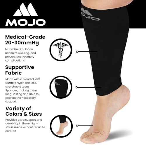 Mojo Compression Socks - Extra Wide 4XL Plus Size Compression Sleeves for Swollen Calves - Footless Compression Socks for Men and Women, Black, 20-30 mmHg - 1 Pair