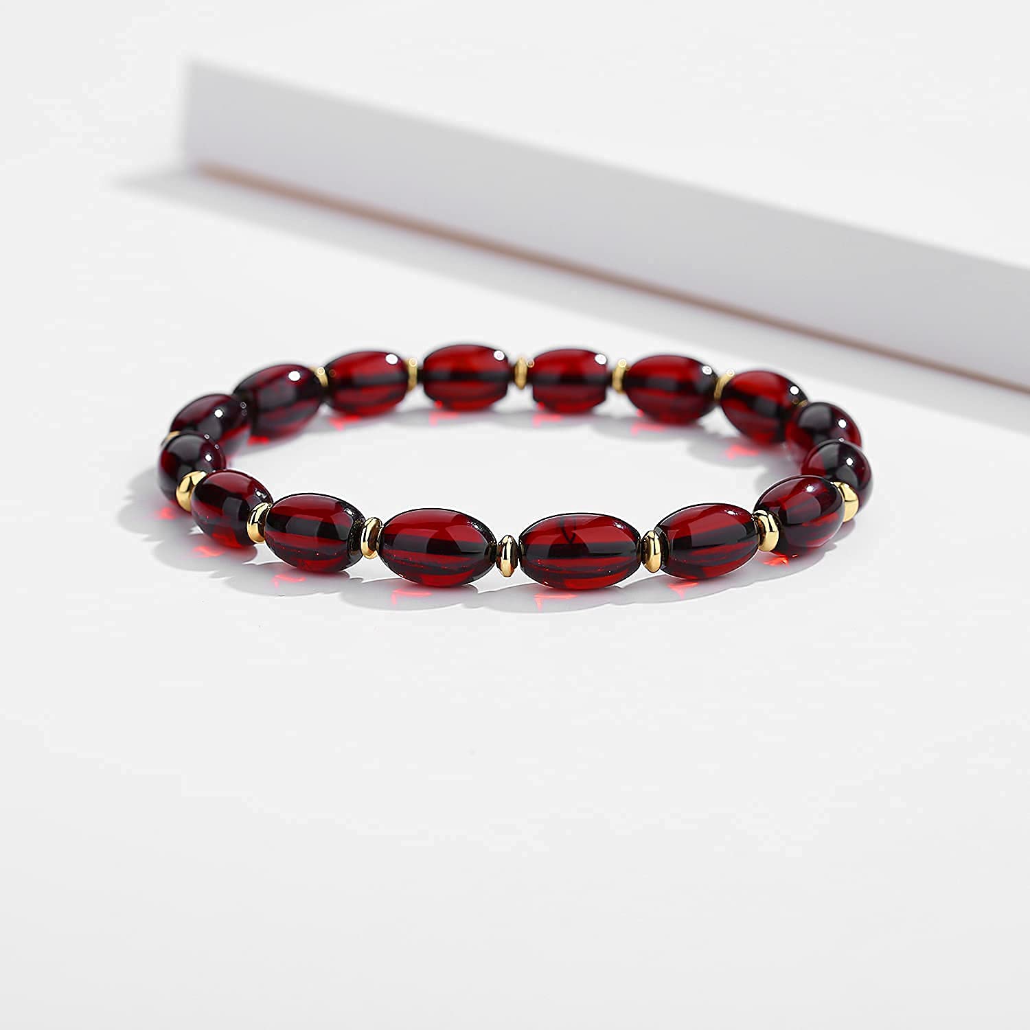 Natural Baltic Amber Bracelet,Cutting amber rough stone to make 6mm+ beads,6.6 inches,Deep Red amber Bracelet Unisex