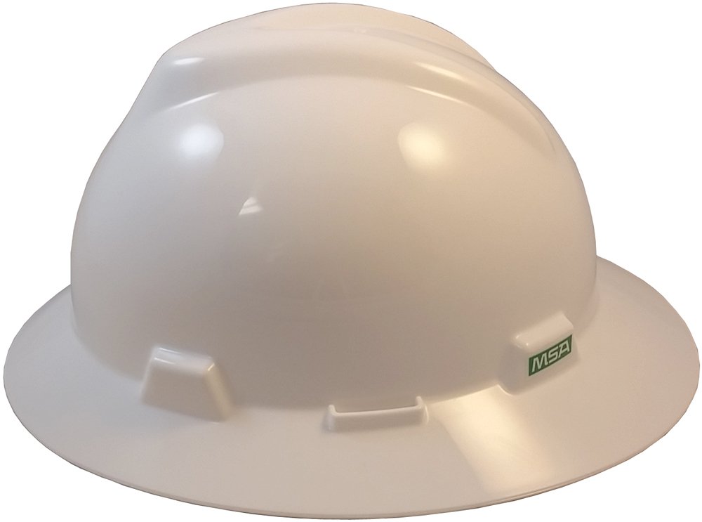 MSA V Full Brim Hard Hats w/FasTrac III Suspensions with Handy Tote Bag - White
