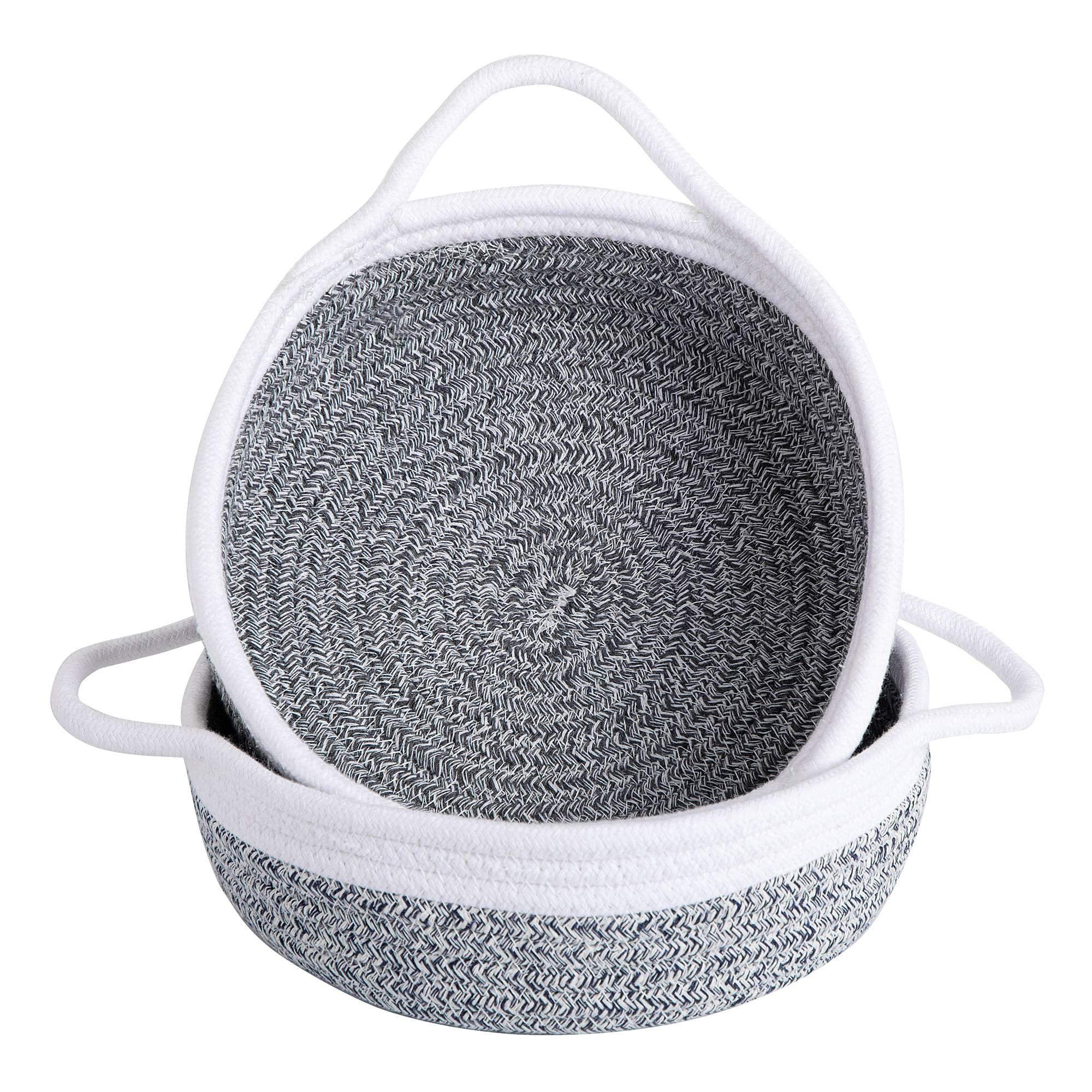 Polarduck Cotton Rope Basket Woven Small: Cute Size 9.8"x8.2"x2.6" with Handles as Home Decor Desk Organizer Room Storage - Perfect for Toy Key Fruit Candy Gift | 2-Pack Grey