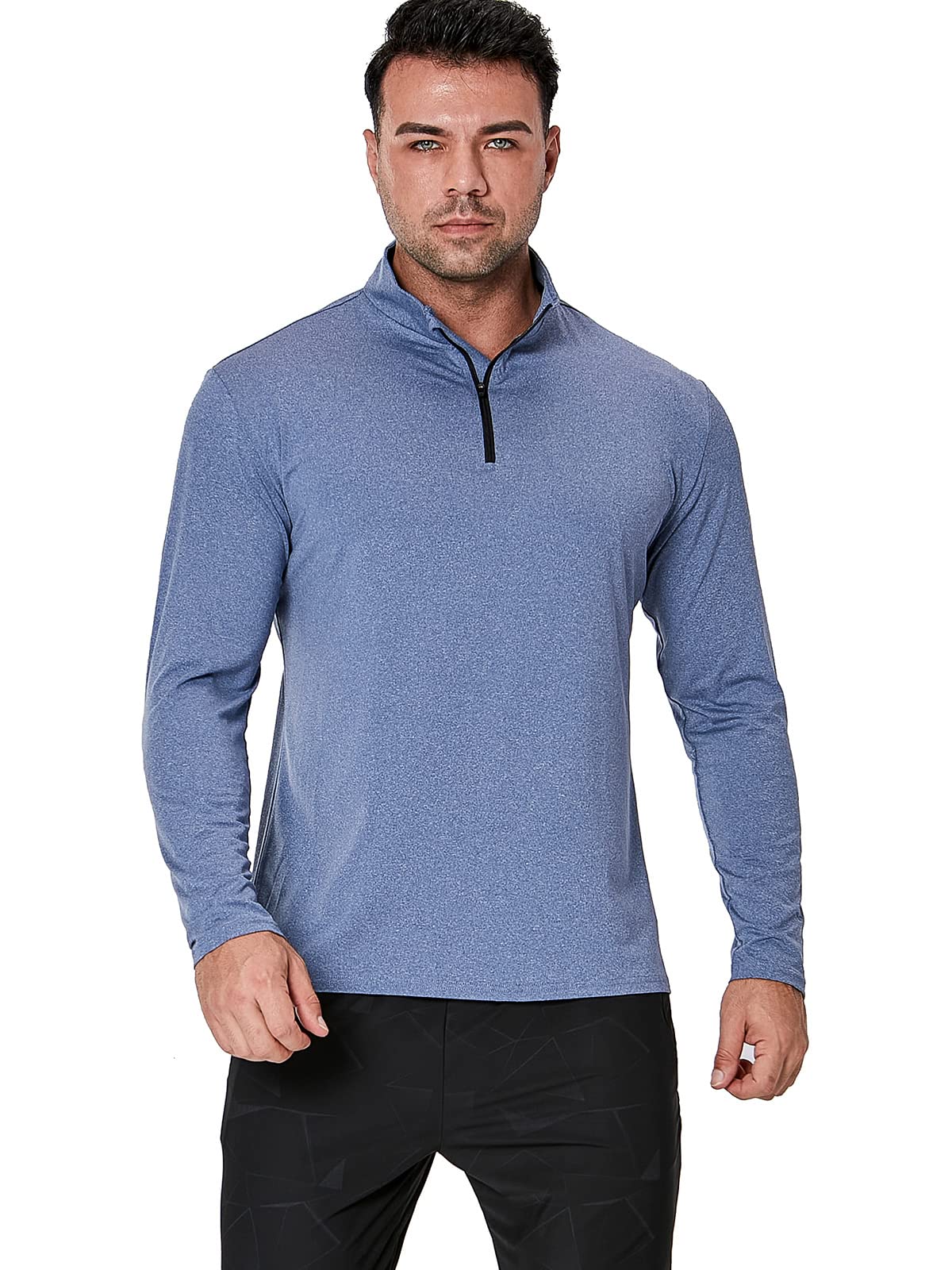 MANSDOUR Men's Active Sports Shirt 1/4 Zip Performance Long Sleeve Workout Running T Shirt Pullover Tops Light Blue