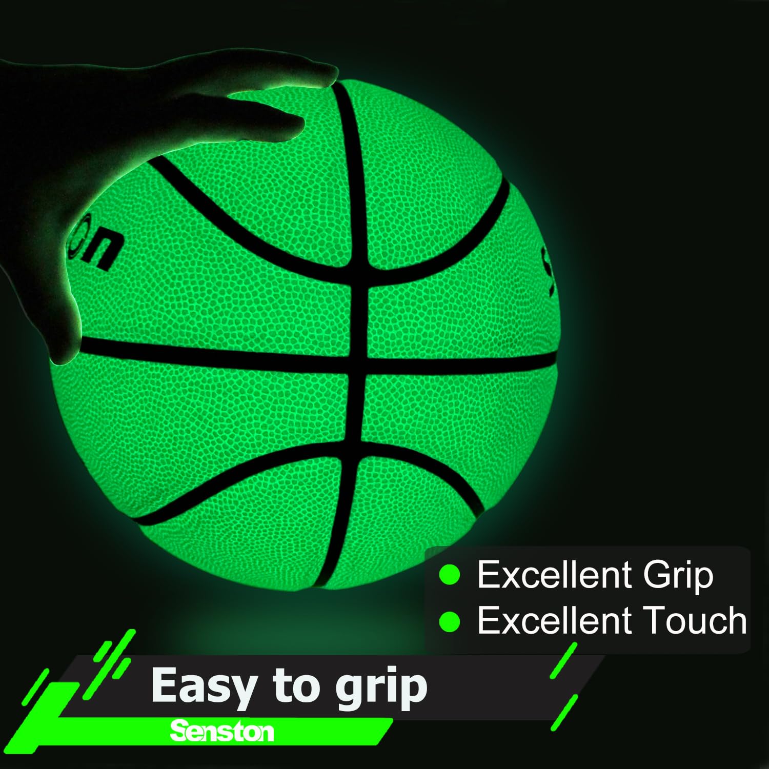 Senston Glow in The Dark Basketball, Premium PU Leather, Size 7, No Batteries Needed, Soft and Comfortable, Ideal Gift for Basketball Lovers