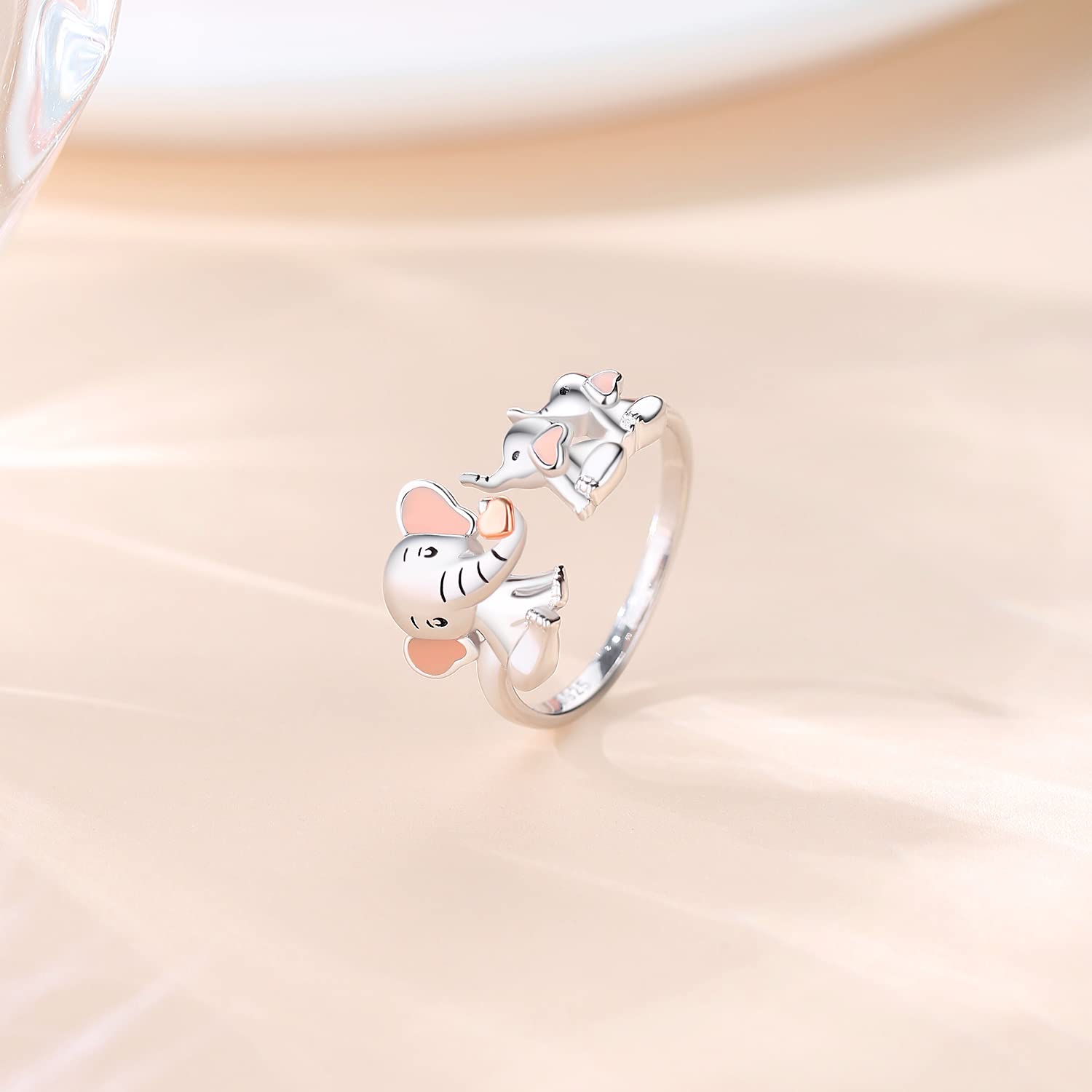 Teioa Sterling Silver Elephant Ring Mother Daughter Ring Gift for Women Mother Day’s