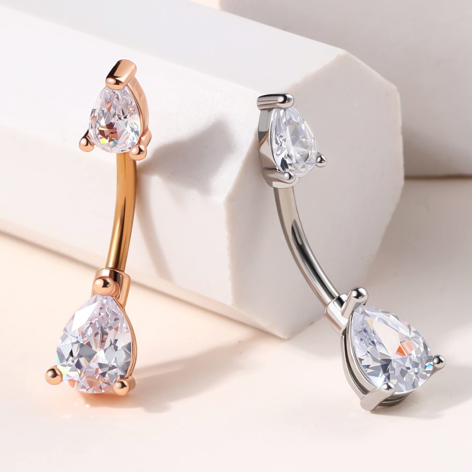 OUFER 14G 316L Surgical Steel Double Teardrop CZ Navel Piercing Rings Belly Button Rings Jewelry