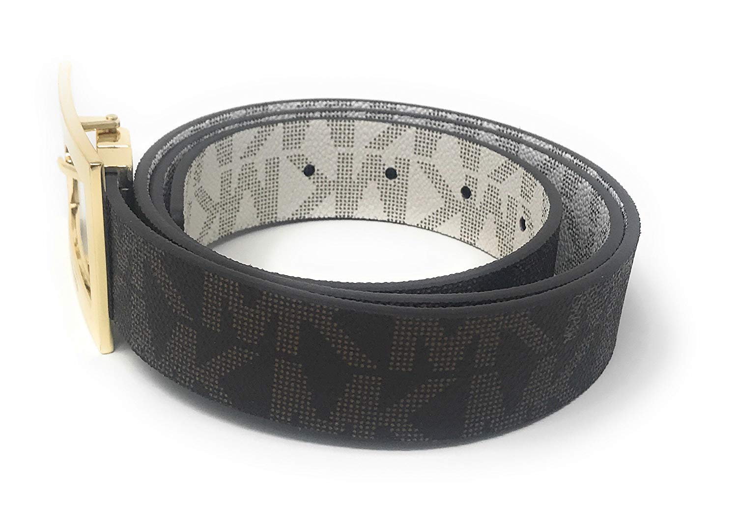 Michael Kors Women's Rectangle Buckle Reversible Brown To Vanilla Logo Belt (S)
