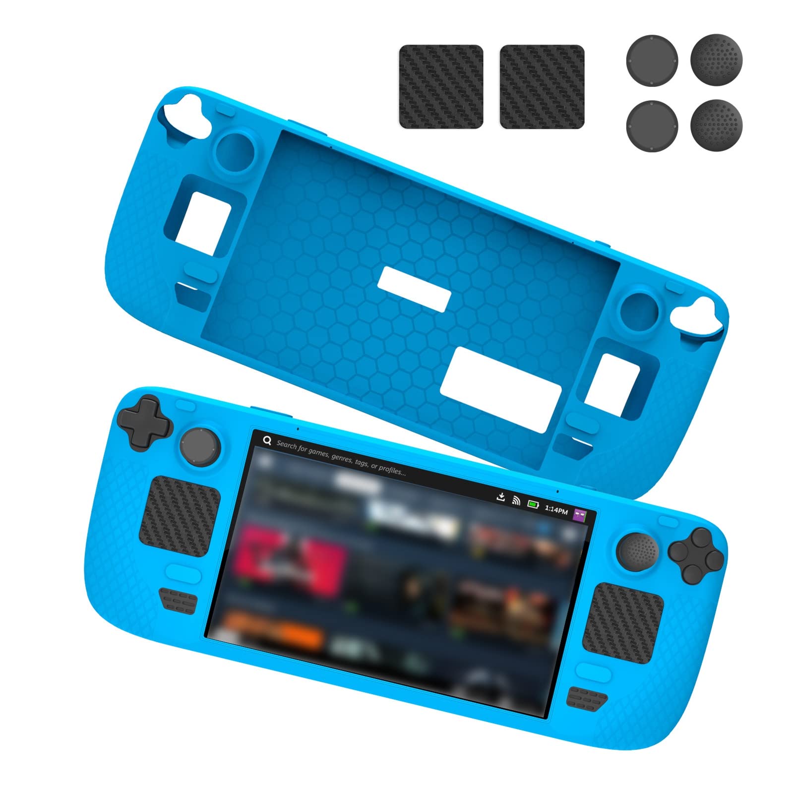 彼ユエヘ Console Protective Cover Wear-Resistant Dust-Proof Game Accessories Non-Slip Game Console Silicone Protective Cover for Steam Deck Blue