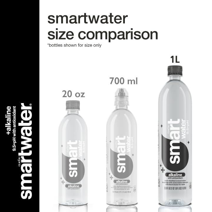 smartwater alkaline with antioxidant ionized electrolyte vapor-distilled water bottles, 1L, 6 pack
