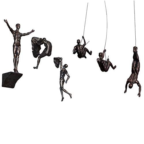 Olpchee 6Pcs Industrial Style Retro Resin Climbing Man Wall Sculpture Creative Hanging Figurine Home Office Decor Statue (Copper Black-6)