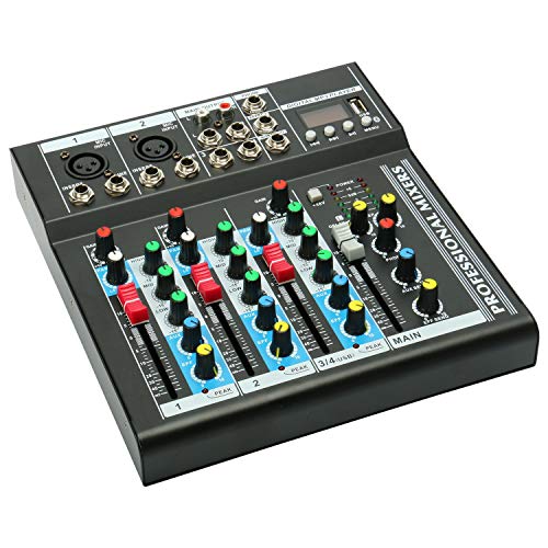 Mixer Console with USB Interface,4 Channel Live Studio Stereo Audio Mixer Sound Mixing